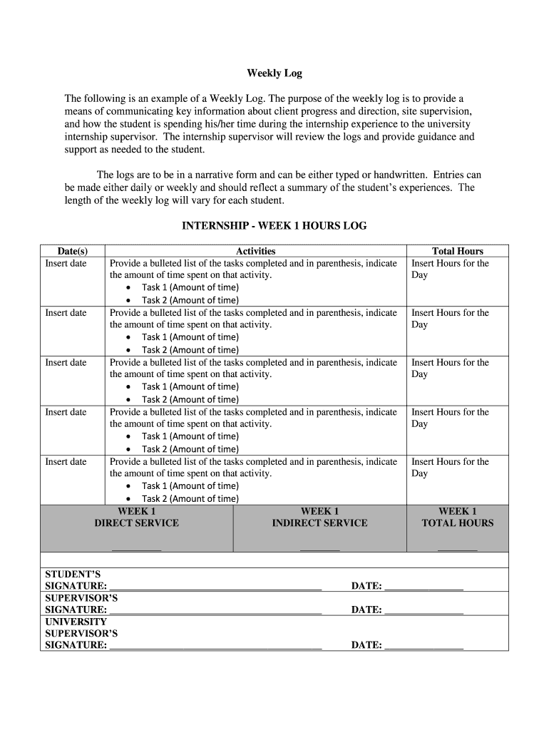 Fillable Online chs utep Weekly Log Fax Email Print - pdfFiller