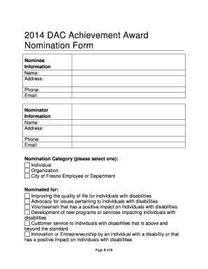 Fillable Online fresno DAC Award Nomination Form 2014 Fax Email Print ...