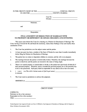 Fillable Online flcourts Final Judgment of Dissolution of Marriage - Florida State Courts Fax ...
