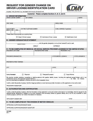 Fillable Online dmv de REQUEST FOR GENDER CHANGE ON Fax Email Print ...