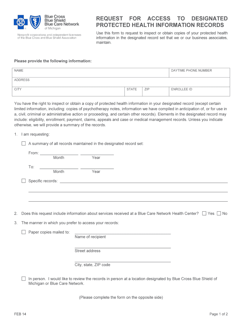 Fillable Online Request for Access to Designated Protected Health ... - bcbsm.com Fax Email ...