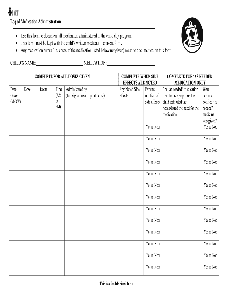 Fillable Online dss virginia Log of Medication Administration Use this ...