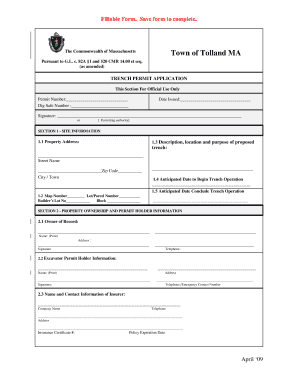 Fillable Online tolland-ma Trench Permit Application - Form - Town of ...