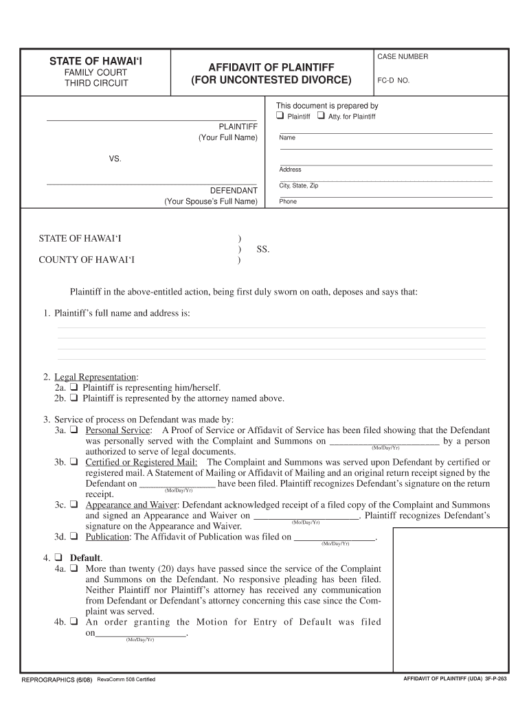 Fillable Online (FOR UNCONTESTED DIVORCE) Fax Email Print - pdfFiller
