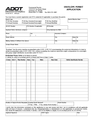 Fillable Online azdot Envelope Permit Application. Envelope Permit ...