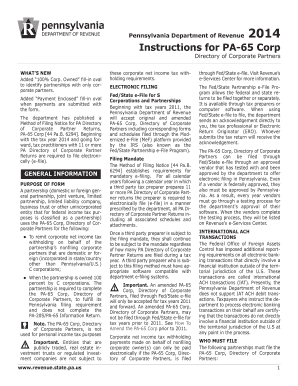 Fillable Online 2014 Instructions for PA-65 Corp - Directory of ...