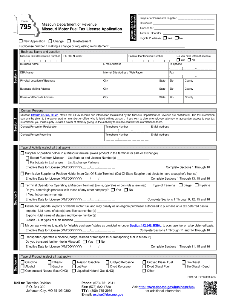 Fillable Online dor mo Form 795 Missouri Motor Fuel Tax License ...