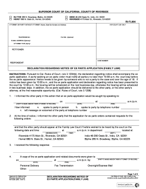 Fillable Online DECLARATION REGARDING NOTICE OF EX PARTE APPLICATION ...
