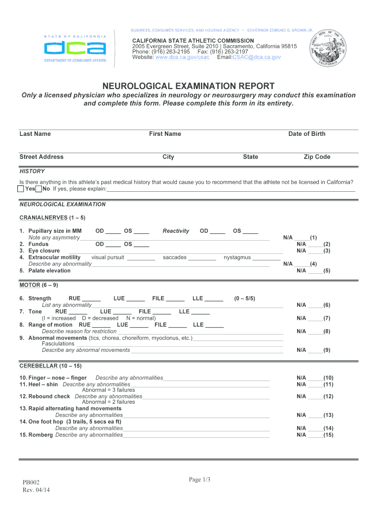 Fillable Online dca ca California State Athletic Commission ...