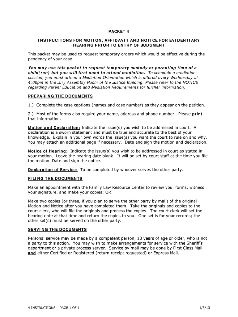 Fillable Online courts oregon PACKET 4 INSTRUCTIONS FOR MOTION ...