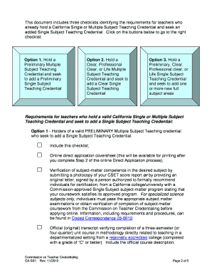 Fillable Online ctc ca For Teachers who hold a valid California Single or Multiple Subject ...