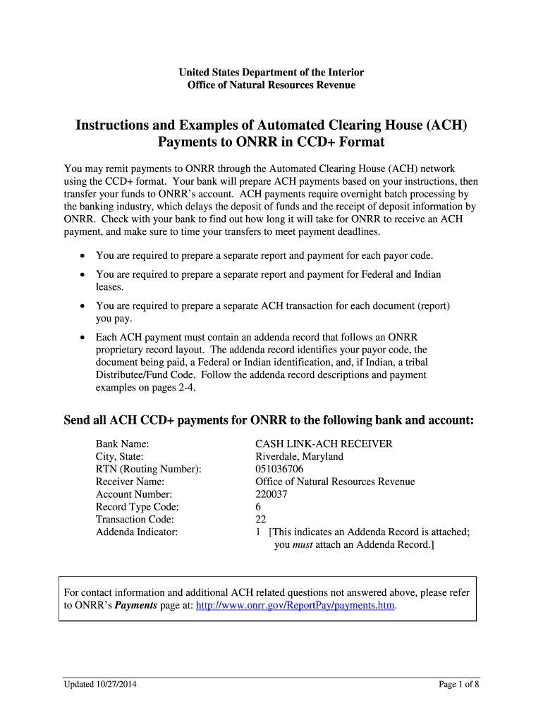 Fillable Online Instructions and Examples of Automated Clearing House ...