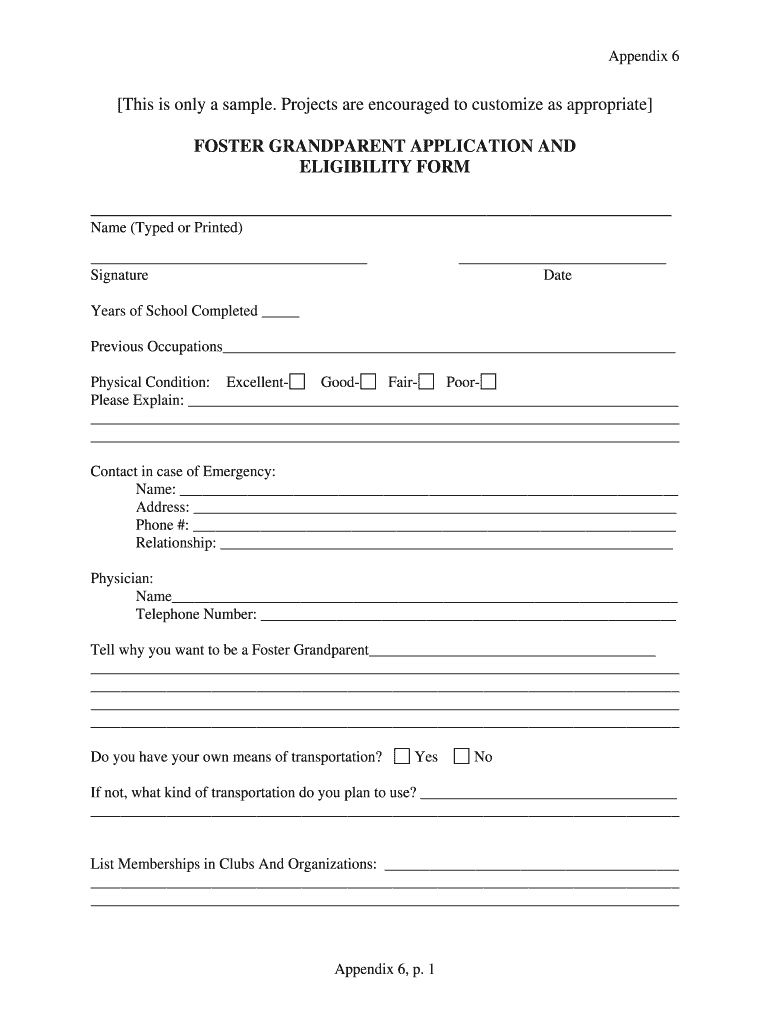 Fillable Online nationalservice Sample FGP Volunteer Application and ...