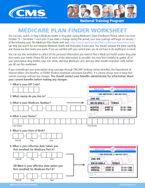 Fillable Online cms 2013 Medicare Plan Finder Worksheet. 2013 Medicare ...