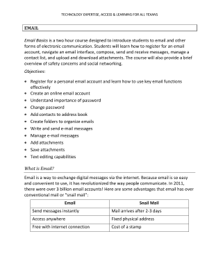 Fillable Online EMAIL Email Basics is a two hour course designed to ...