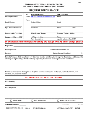 Fillable Online orf od nih DTR Request for Variance. Variance Request ...