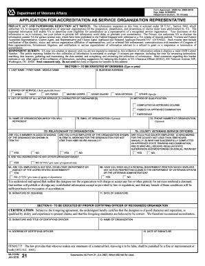 Fillable Online va VA Form 21 APPLICATION FOR ACCREDITATION AS SERVICE ...