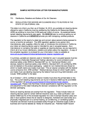Fillable Online SAMPLE NOTIFICATION LETTER FOR MANUFACTURERS Fax Email ...