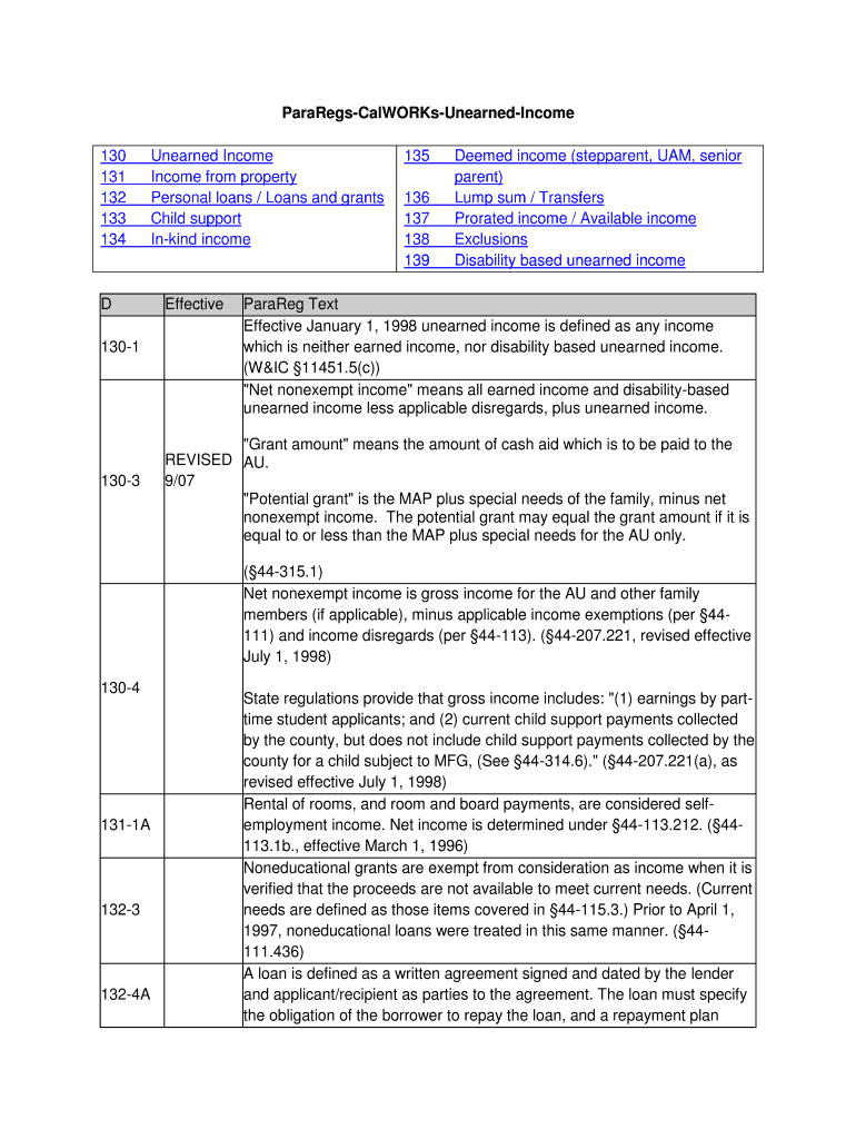 Fillable Online dss cahwnet ParaRegs-CalWORKs-Unearned-Income 130 ...