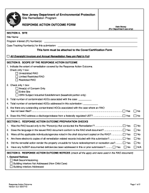 Fillable Online nj Response Action Outcome Form Version 1.5 Fax Email ...