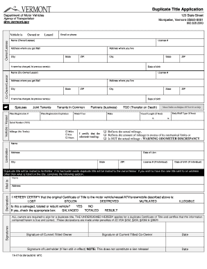 Fillable Online dmv vermont CorrectedDuplicate Title Application Fax ...