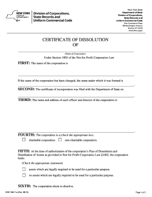 Fillable Online dos ny Certificate of Dissolution Form Fax Email Print ...