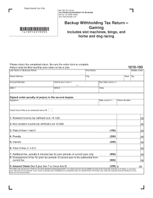 Fillable Online colorado Backup Withholding Tax Return -- Gaming (DR ...