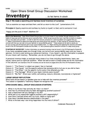 Fillable Online Open Share Small Group Discussion Worksheet Inventory ...