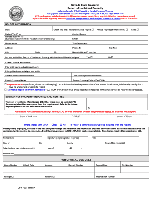 Fillable Online nevadatreasurer Report of Unclaimed Property Form Fax ...
