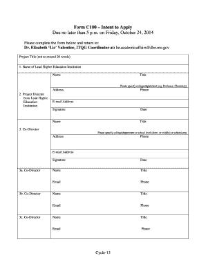 Fillable Online dhe mo Form C100 Intent to Apply Due no later than 5 pm ...