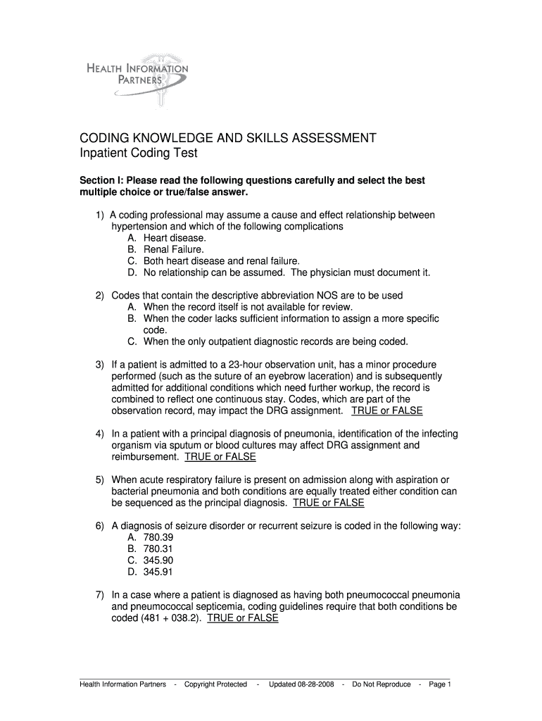 Fillable Online Inpatient Coding Test Fax Email Print - pdfFiller