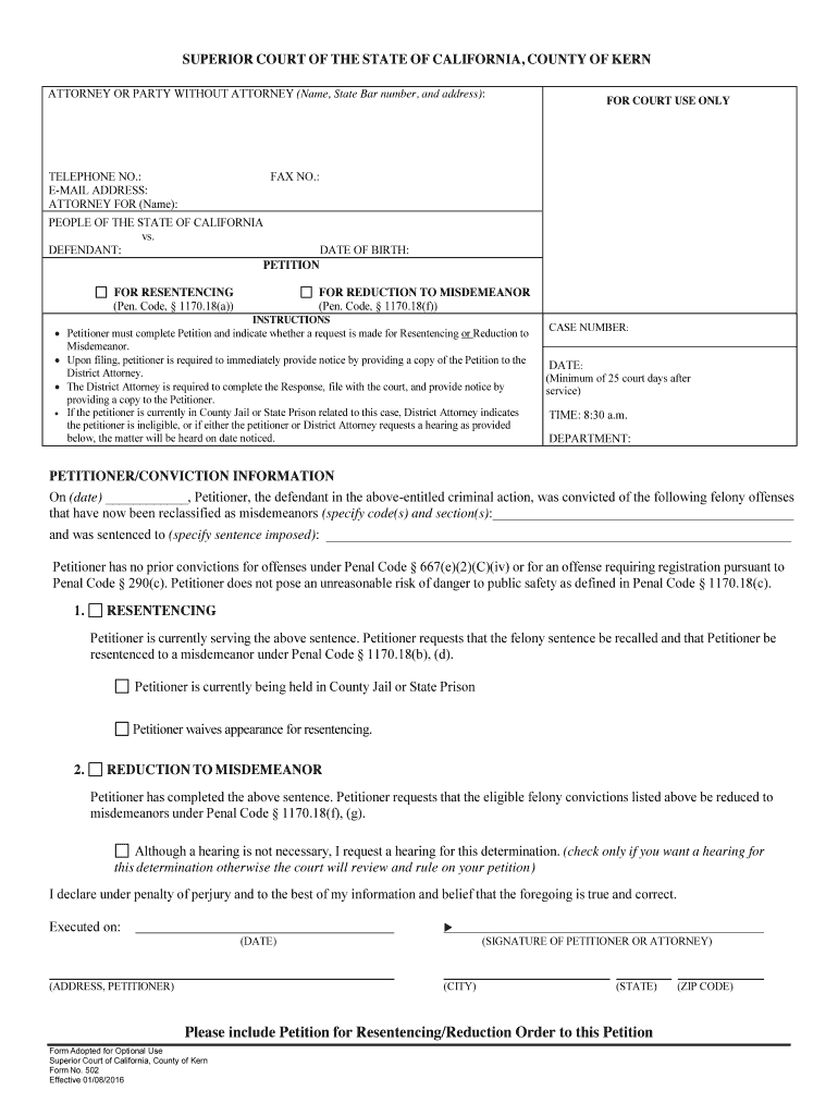 Fillable Online kern courts ca Please include Petition for ...