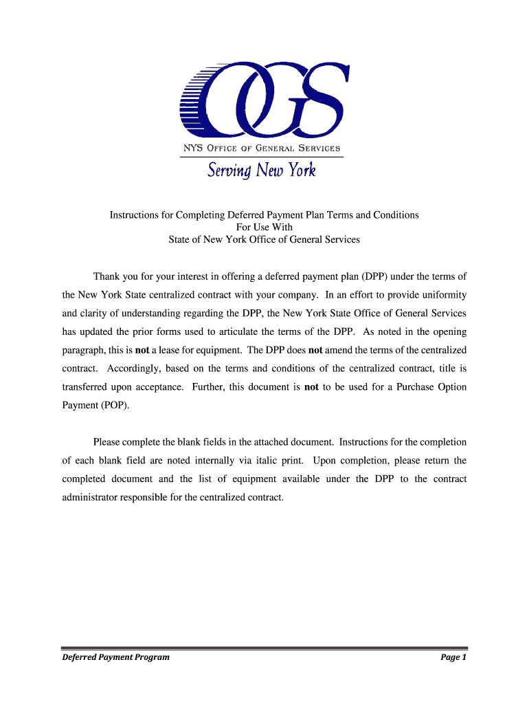 Fillable Online Instructions for Completing Deferred Payment Plan Terms ...