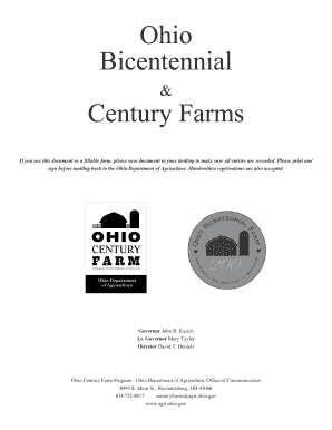 Fillable Online agri ohio Ohio Century Farm - Ohio Department of ...