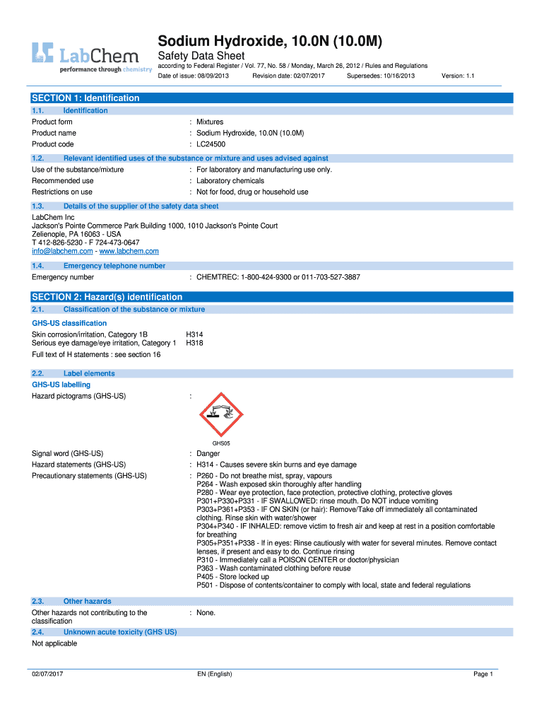 Fillable Online Sodium Hydroxide, 10 Fax Email Print - pdfFiller