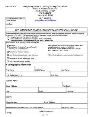 Fillable Online michigan Controlled Substance Research License ...