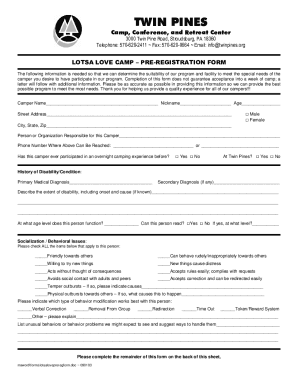 Fillable Online Lotsa Love PreReg Form.doc Fax Email Print - pdfFiller