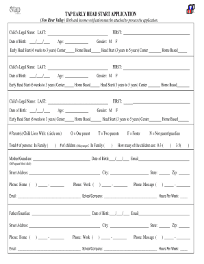 Fillable Online tap early head start application Fax Email Print - pdfFiller