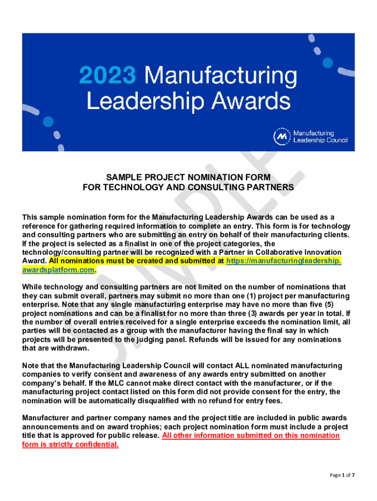 Fillable Online sample nomination formdigital transformation leadership ...