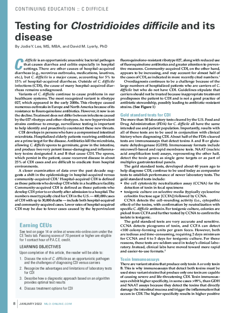 Fillable Online Testing for Clostridioides difficile and its disease ...