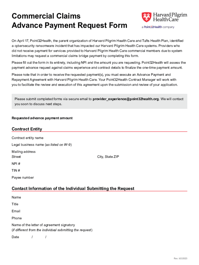Fillable Online Commercial Claims Advance Payment Request Form Fax ...