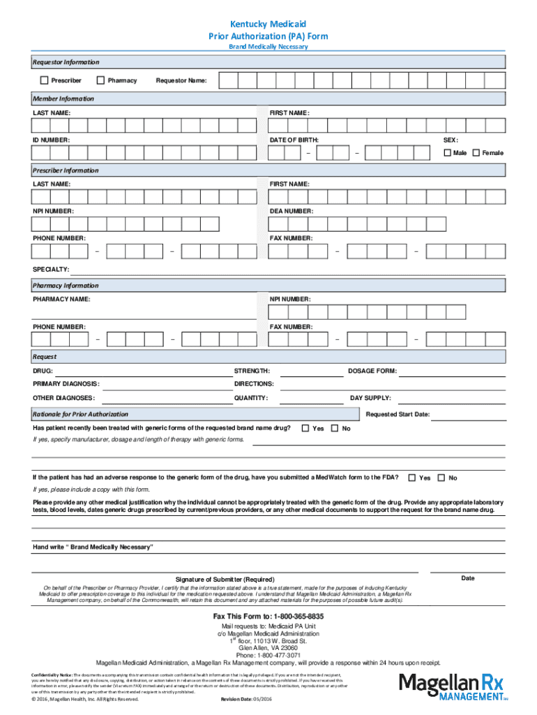 Fillable Online Kentucky Medicaid Prior Authorization (PA) Form Fax ...