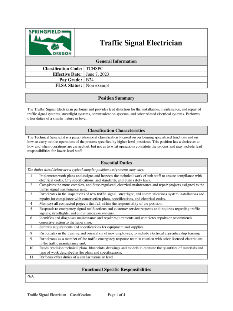 Fillable Online Electrician/Technician - Traffic Signal/Street Lighting ...