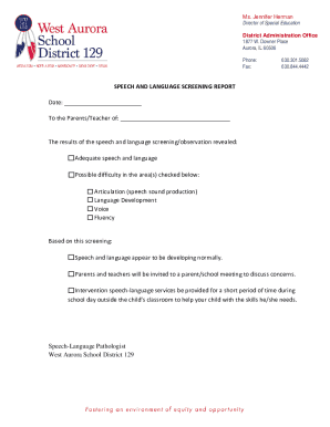 Fillable Online SPEECH AND LANGUAGE SCREENING REPORT Date Fax Email ...