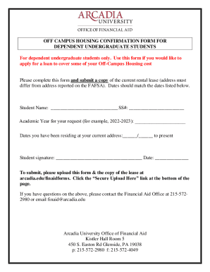 Fillable Online Off Campus Housing Confirmation Form for dependent ...