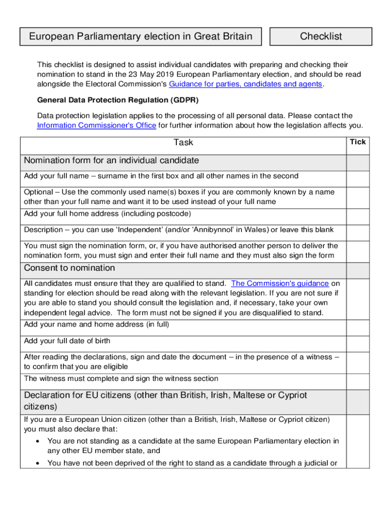 Fillable Online EPE nomination pack individual candidates Fax Email ...