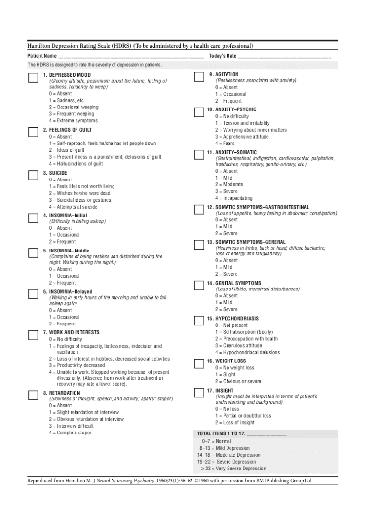 Fillable Online The Patient Health Questionnaire-9 vs. the Hamilton ...