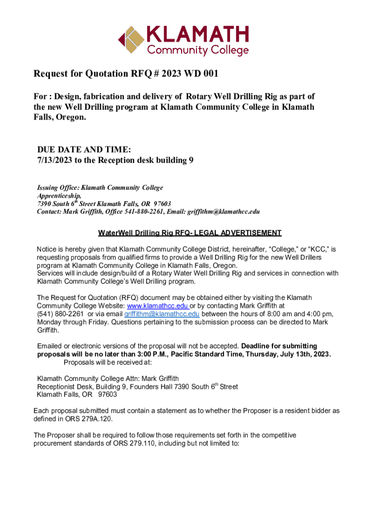 Fillable Online Request for Quotation RFQ # 2023 WD 001 Fax Email Print - pdfFiller