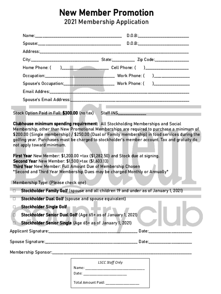 Fillable Online New Member Promotion - 2021 Membership Application Fax ...