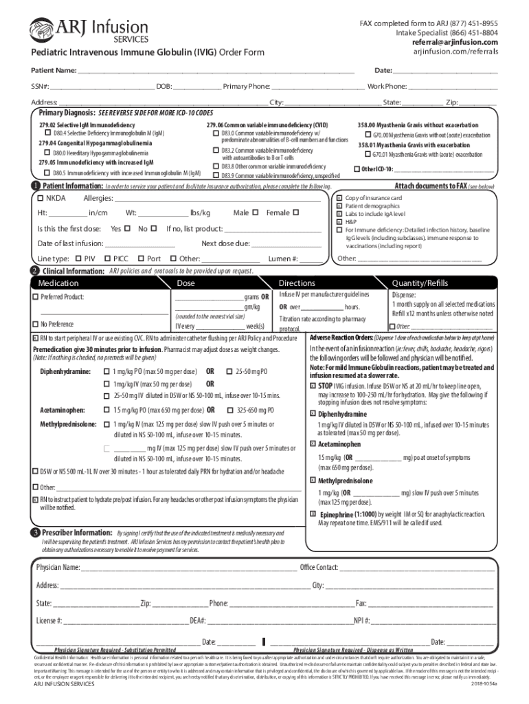 Fillable Online Adult Intravenous Immune Globulin (IVIG) I Order Form ...